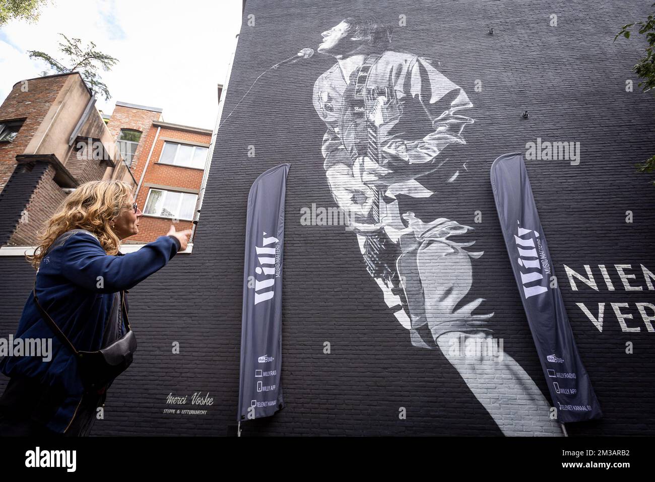 Luc De Vos' widow Sandra Heylen pictured during the unveiling of the ...