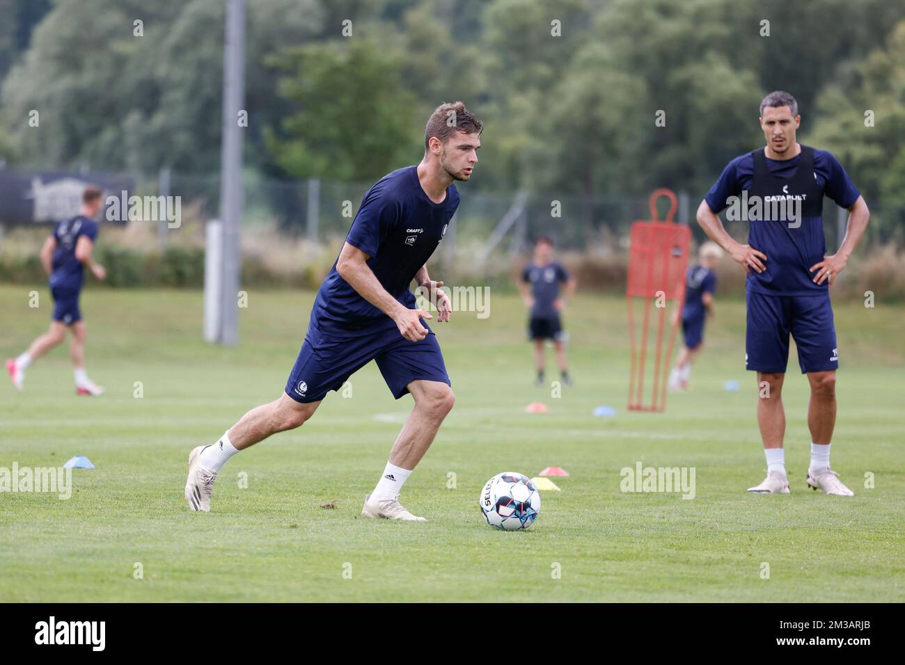 Gent's Hugo Cuypers and Gent's Gianni Bruno pictured during a training session of JPL KAA Gent ...