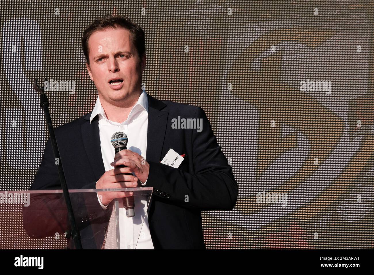 Illustration shows Standard's new CEO Pierre Locht delivers a speech at ...