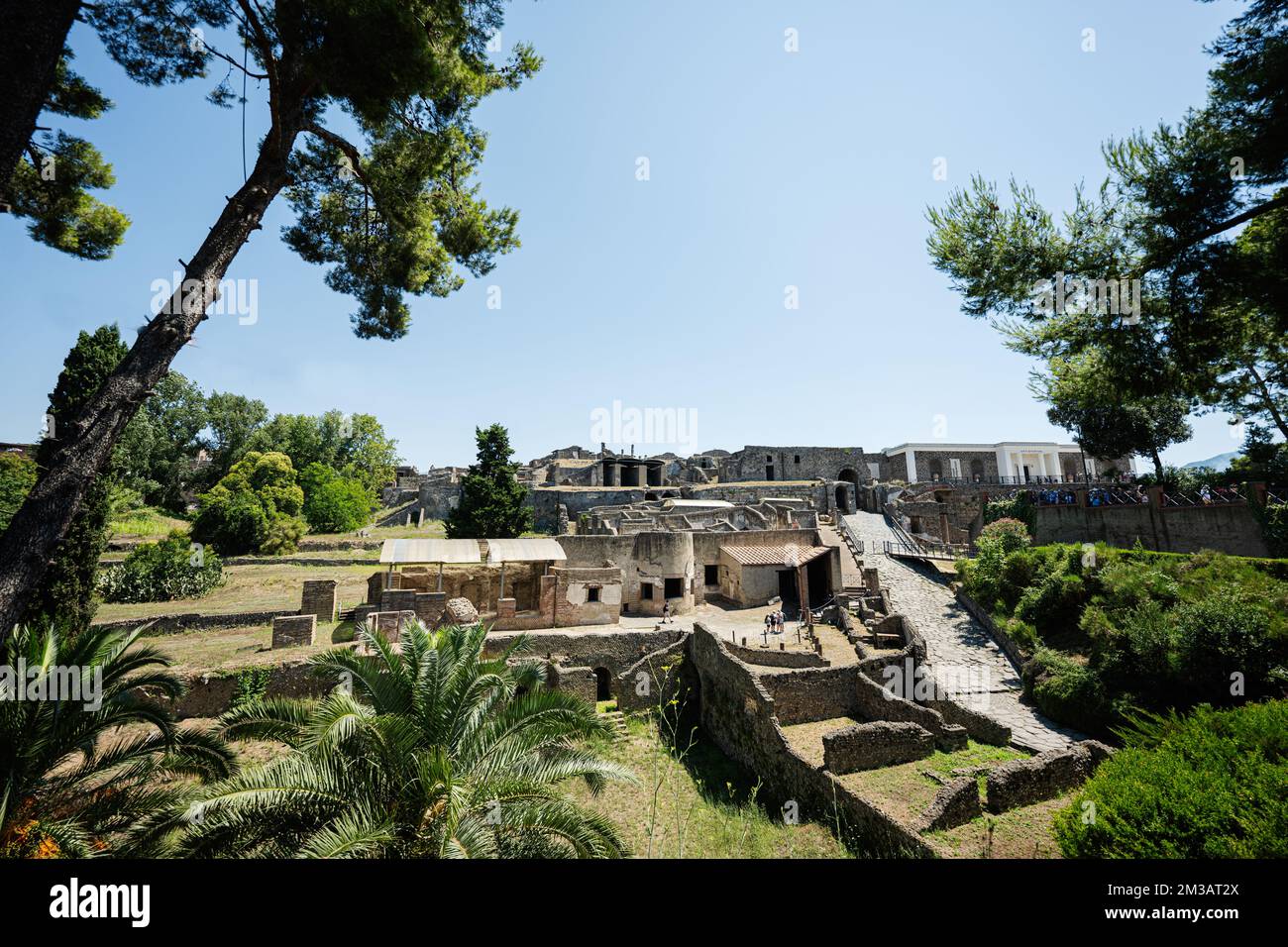 Panoramic view of the ancient city of Pompeii with houses and streets ...