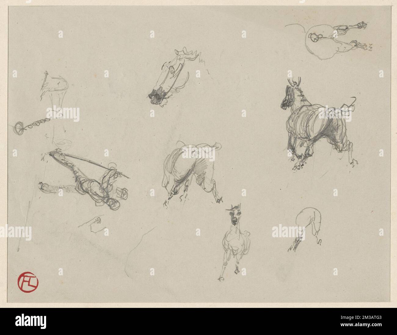 Horse and figure study; on verso, study of horse with blinders , Horses ...