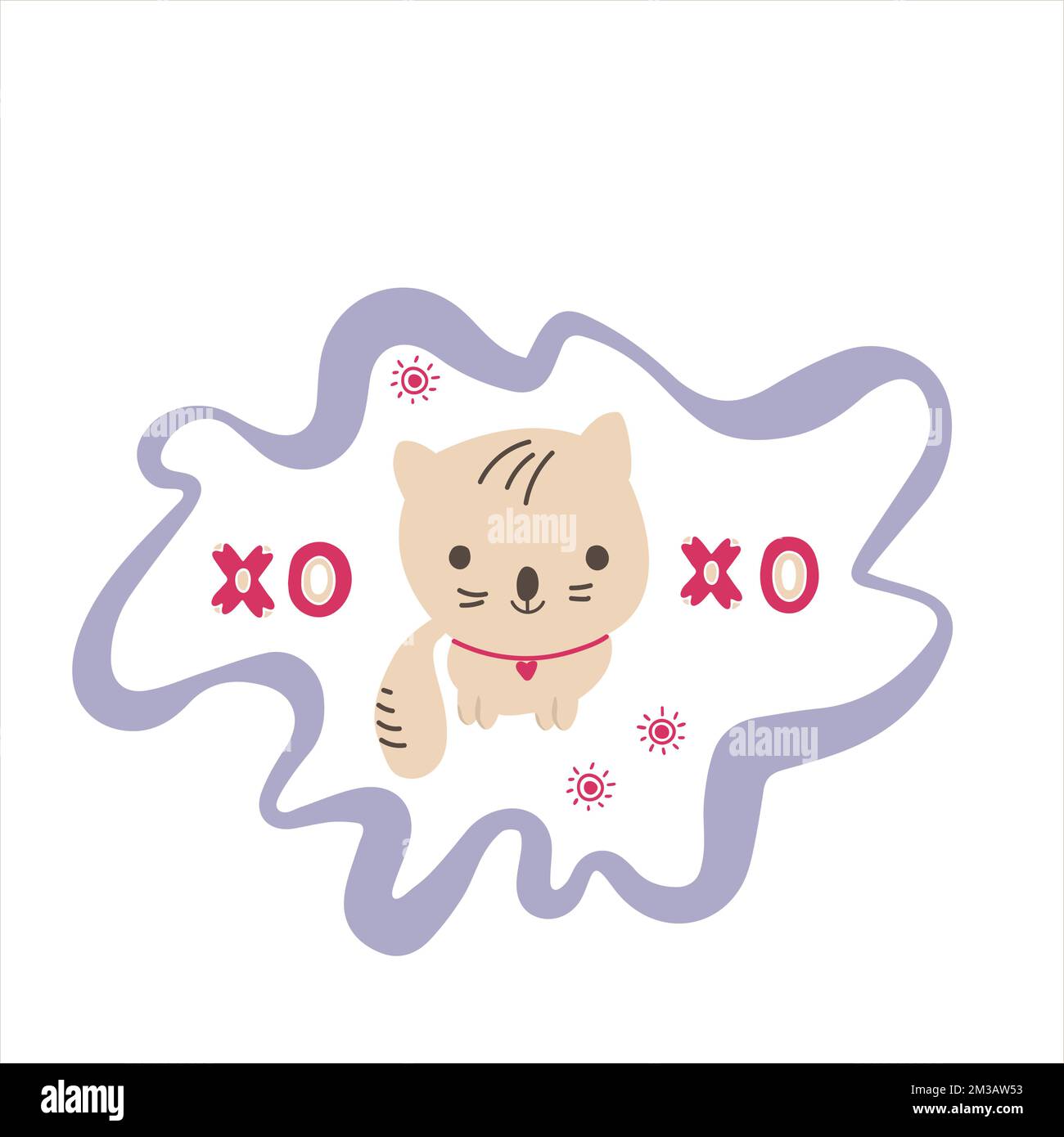 Framed cute kitty with hand drawn lettering XOXO. Doodle kawaii style ...