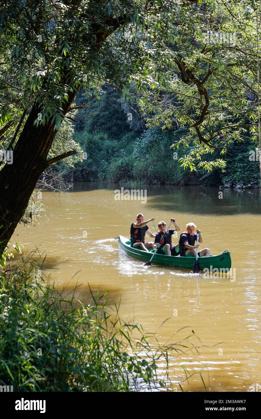 Illustration picture shows KAA Gent's players during a kayak activity ...