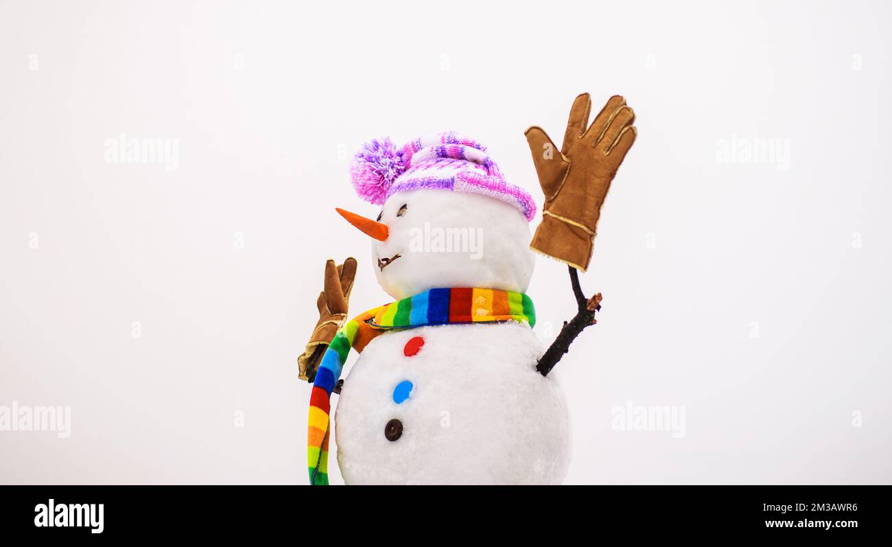 Merry christmas and happy new year greeting card. Smiling snowman ...