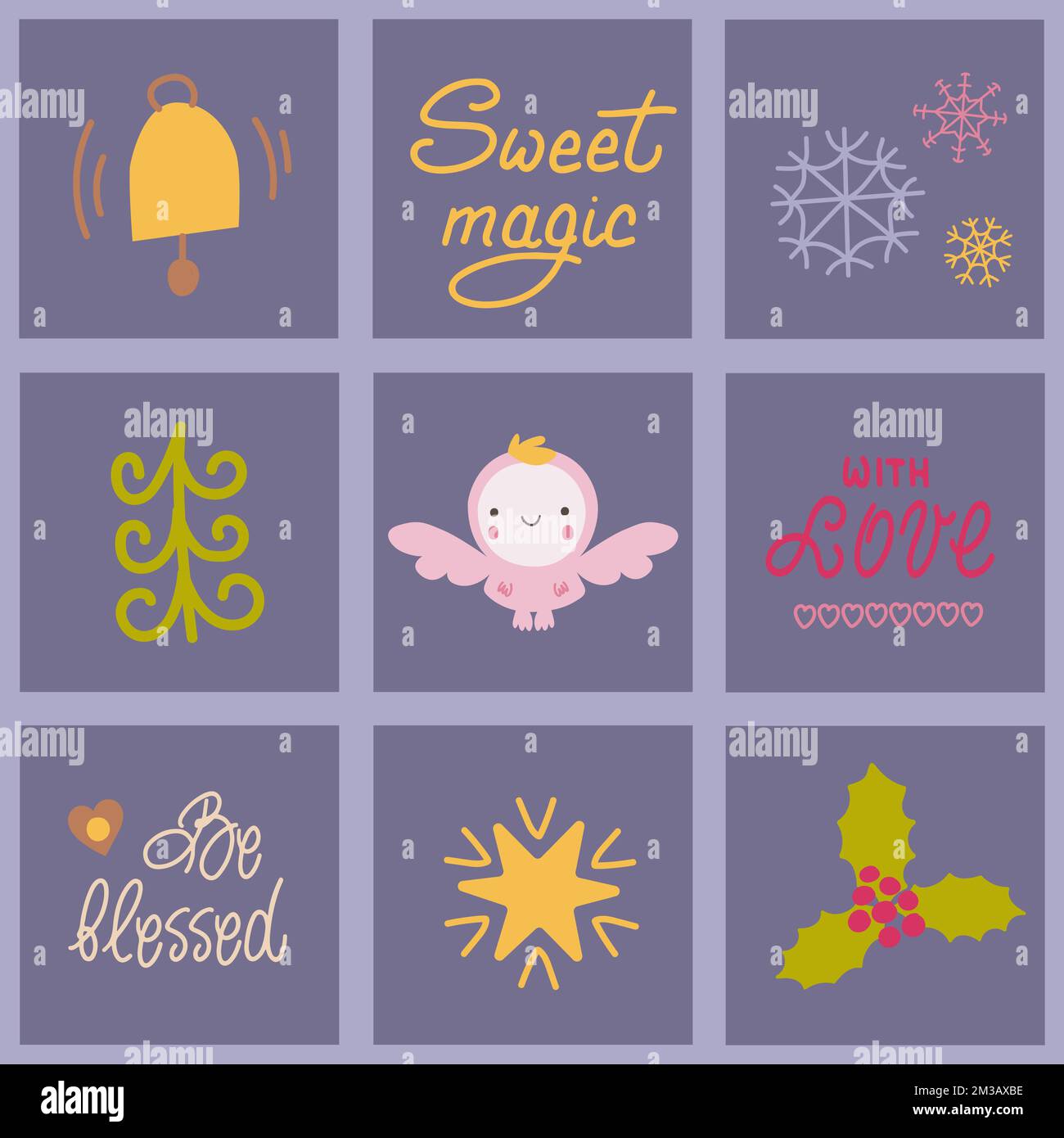 Collection of square cards with hand drawn lettering and Christmas ...