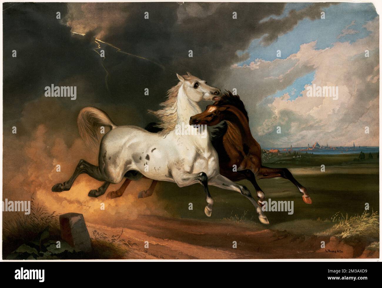Horses in a storm , Horses, Running, Storms. Louis Prang & Company ...