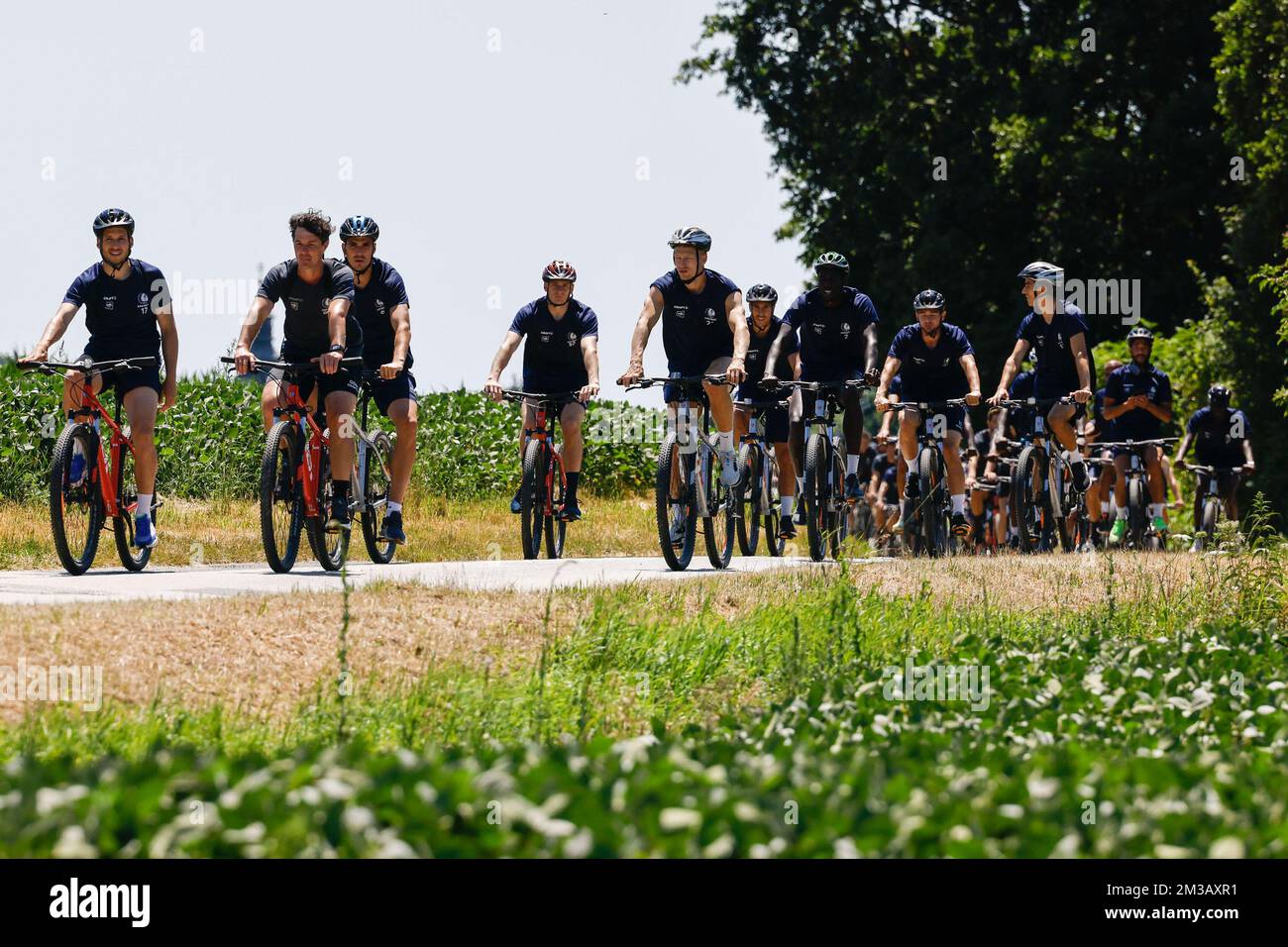 Gent's players pictured during a bicycle ride of Belgian first league ...
