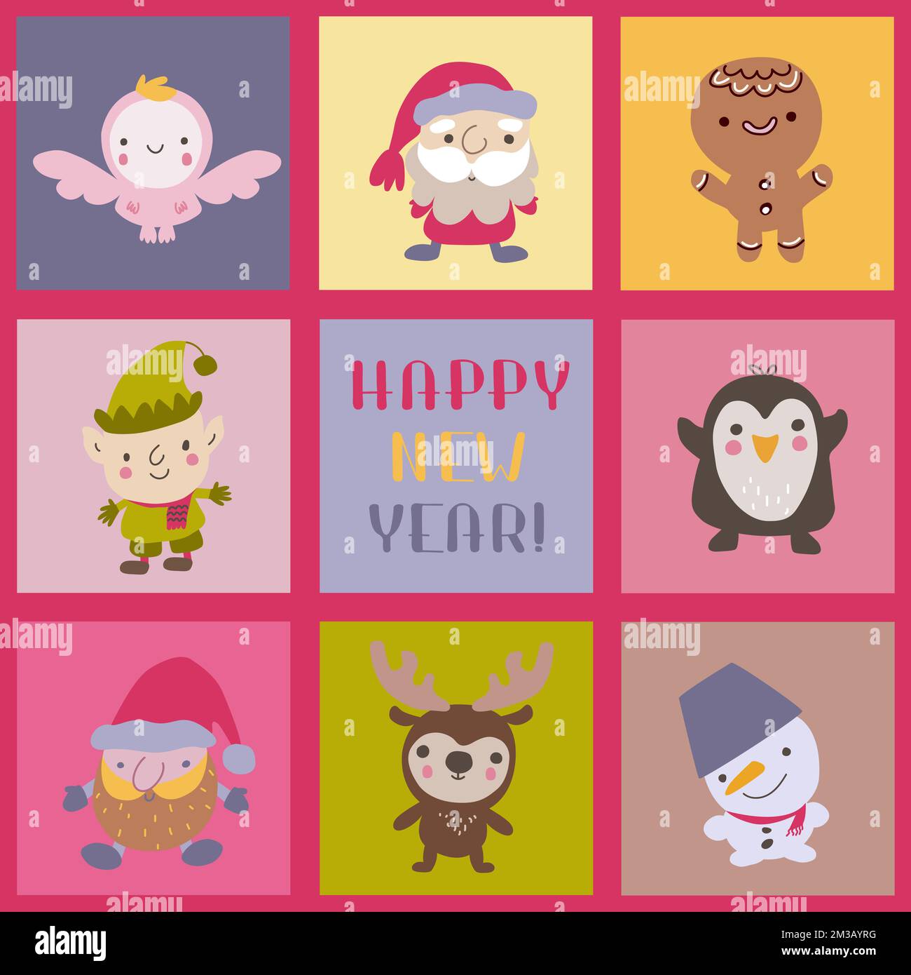 Collection of square cards with hand drawn lettering and New Year ...