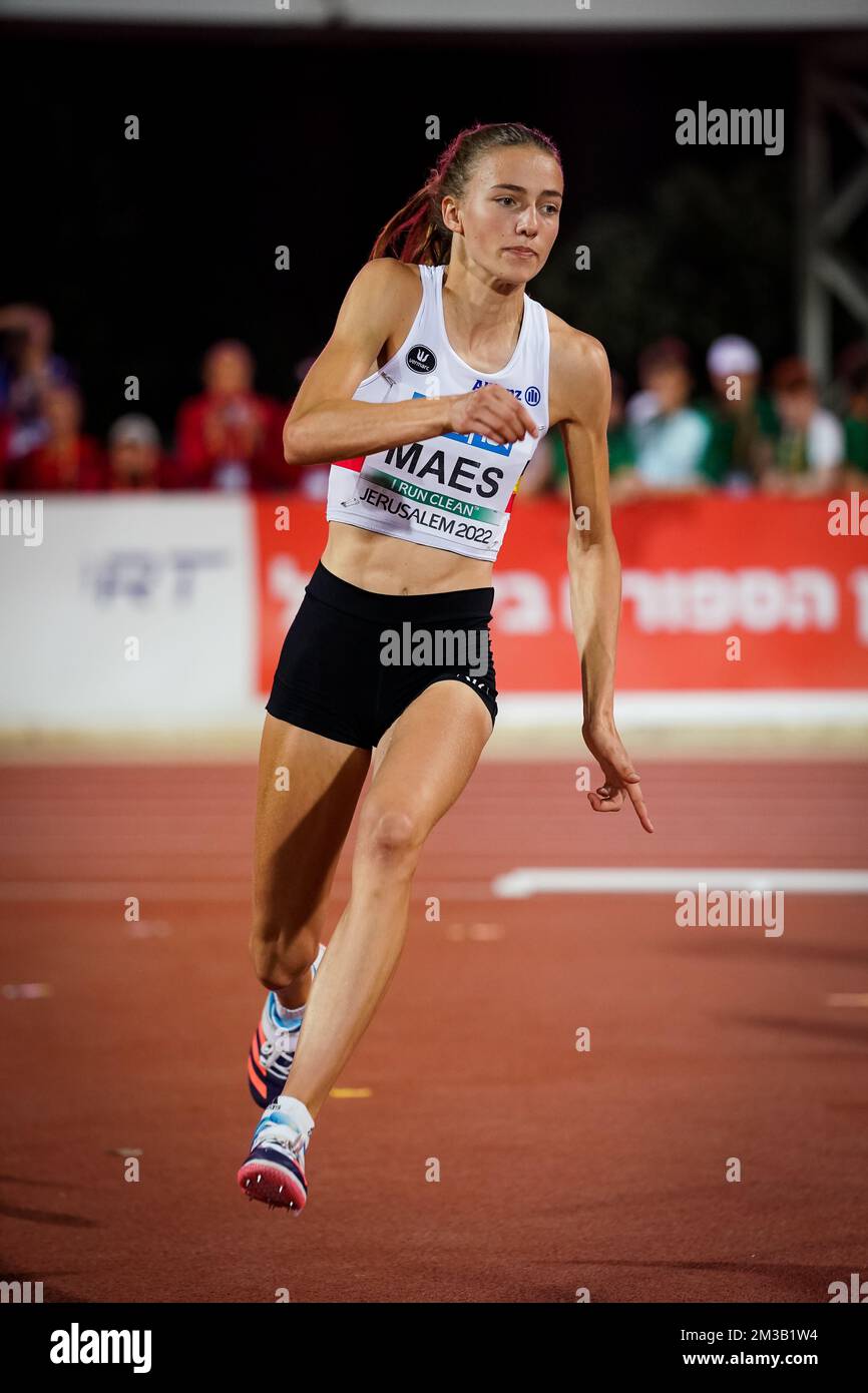 Belgian Merel Maes pictured in action during the high jump event, at ...