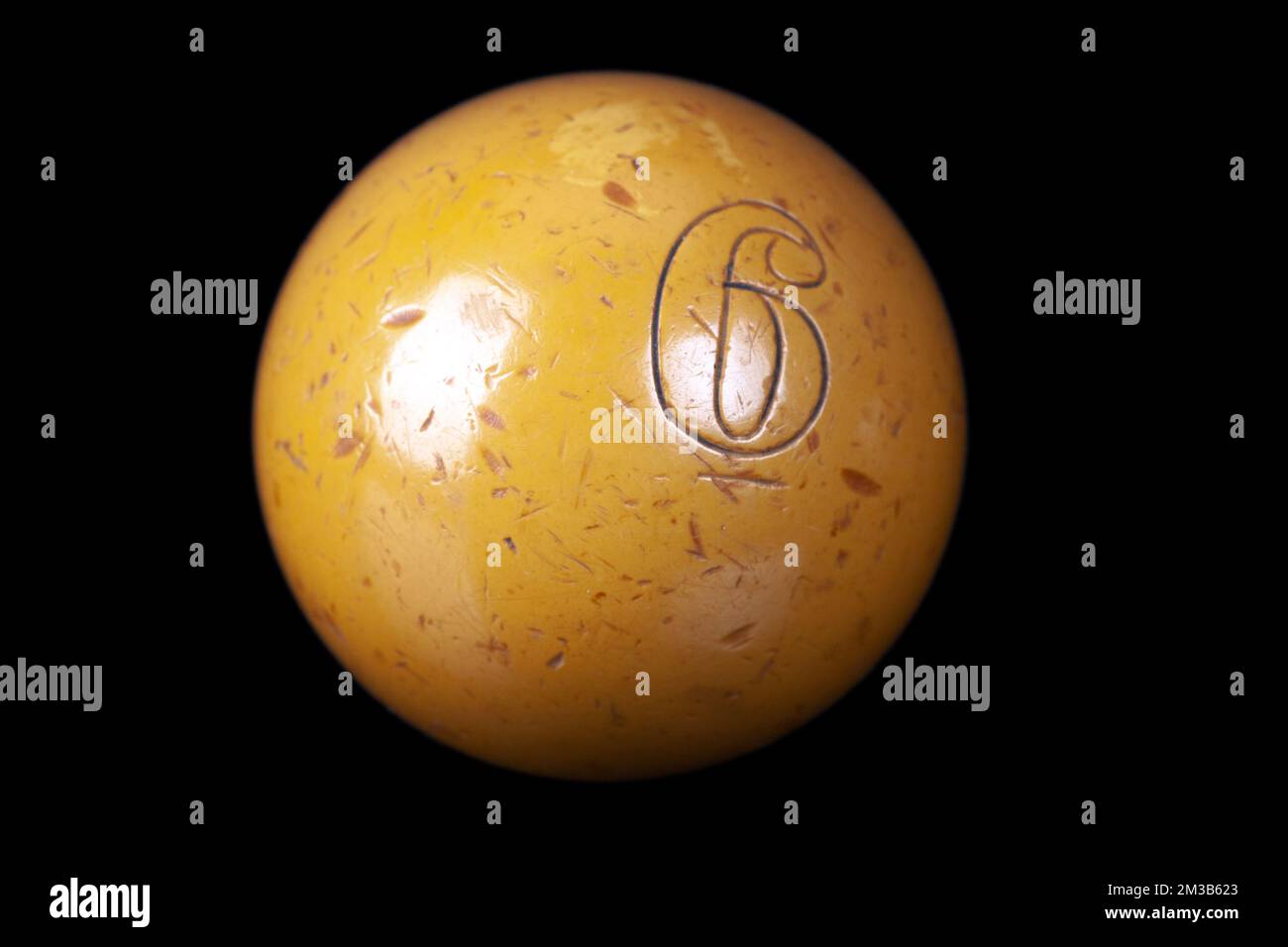 Old vintage billiard ball, number six. On black background Stock Photo ...