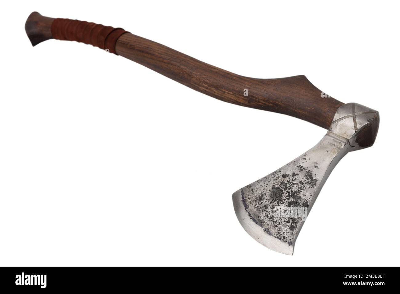 antique battle axe with wooden handle on white background Stock Photo ...