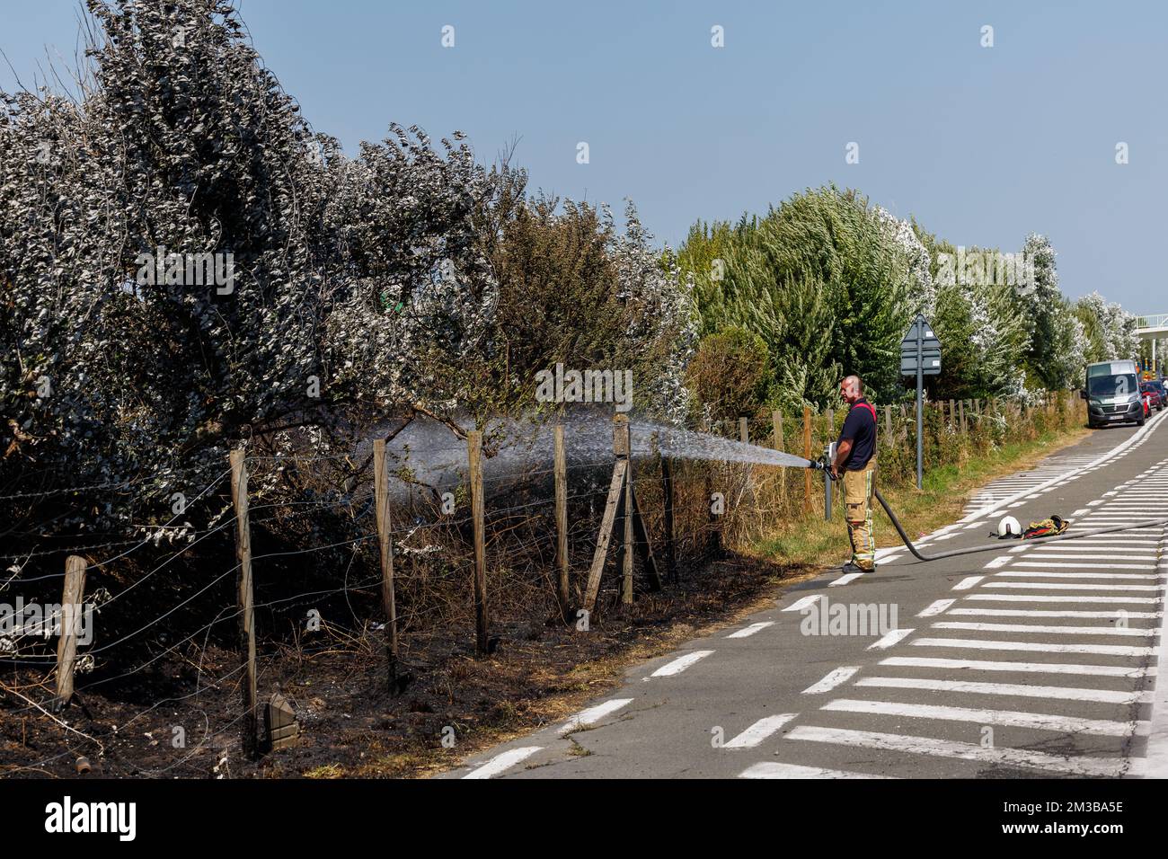 The fire brigade pictured in action on the scene of fires in the dunes ...
