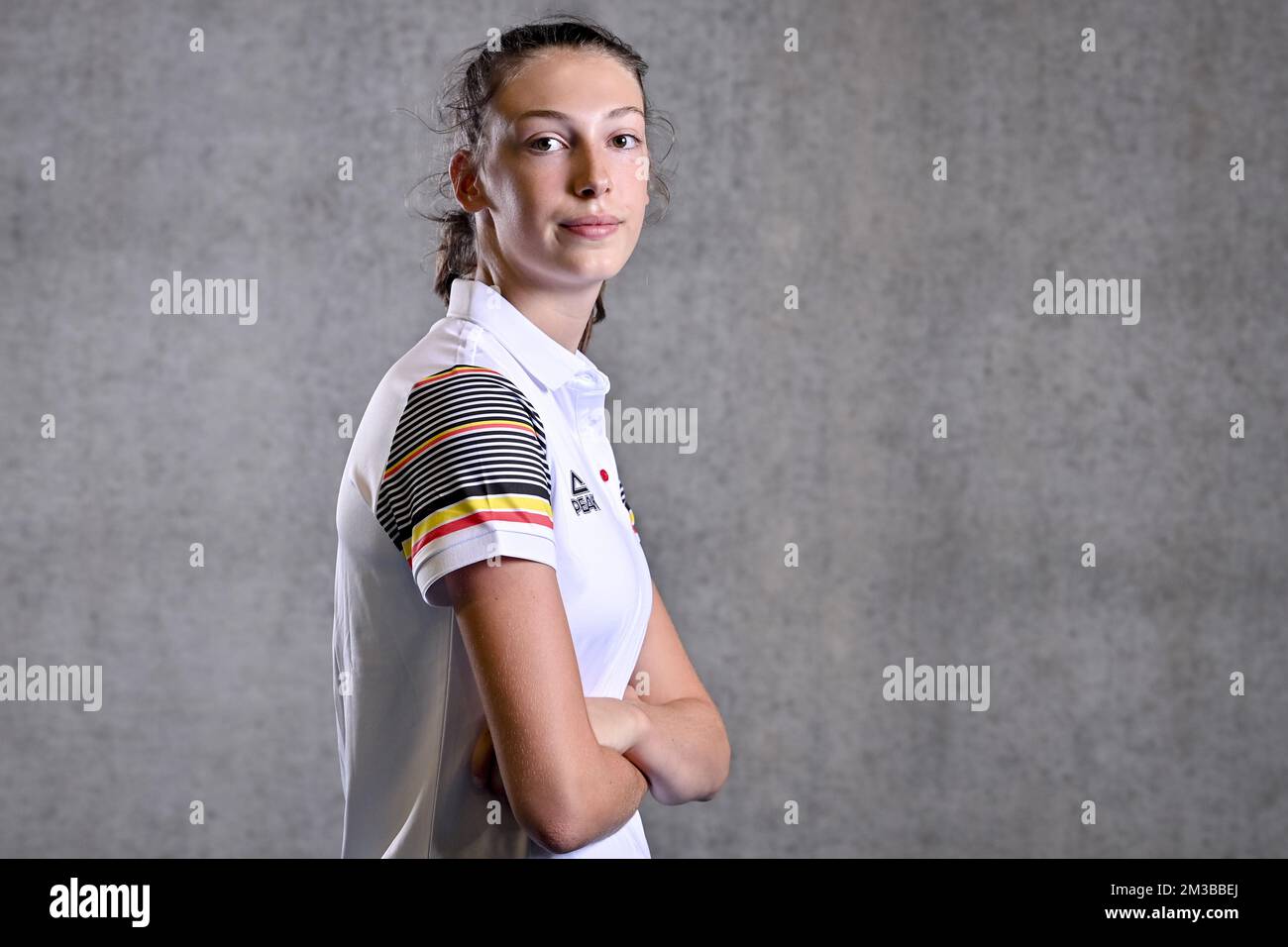 Emeline Clabots poses during a team building exercise for the athletes ...