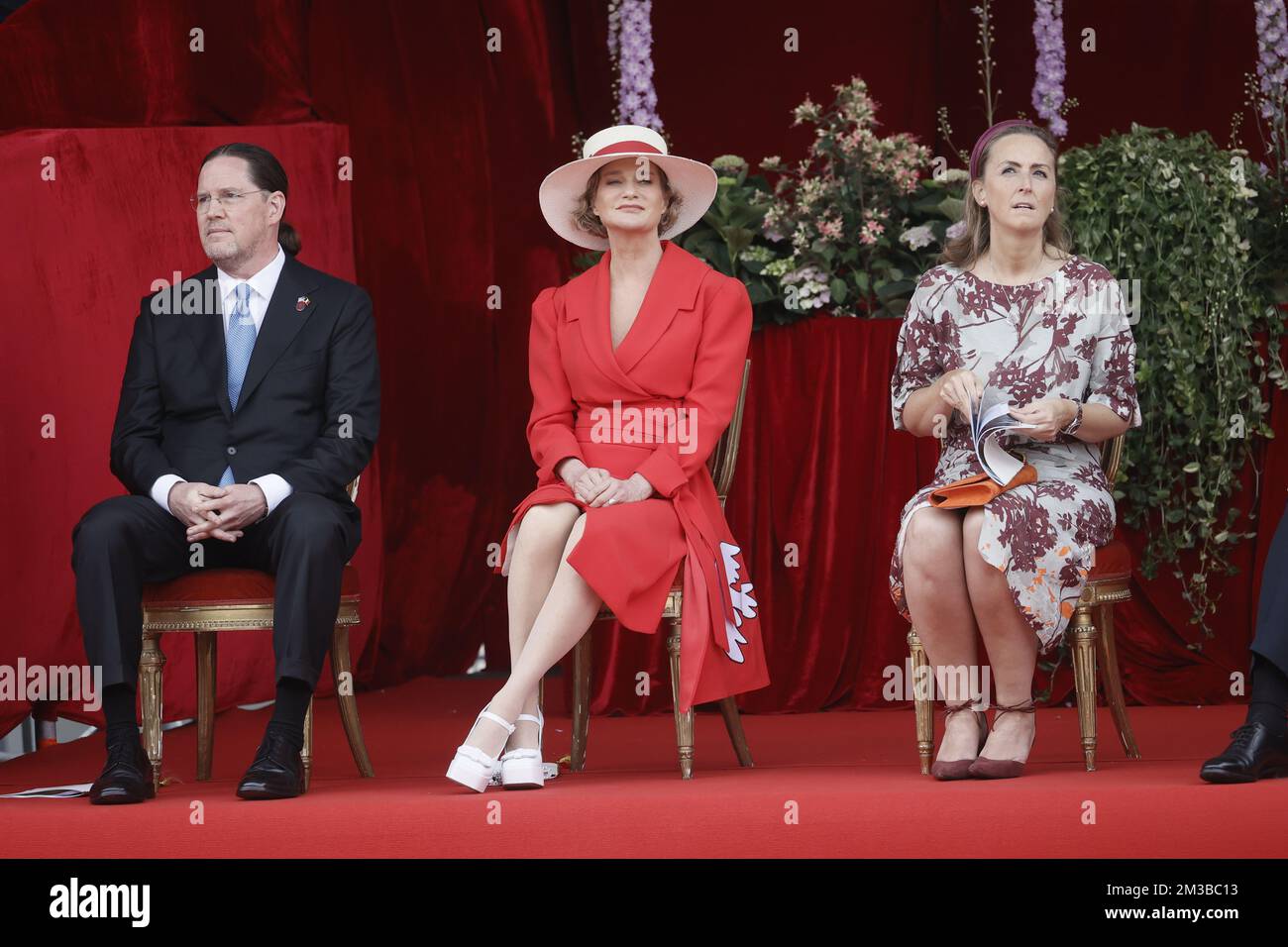 Jim O'Hare (Delphine Boel's husband), Princess Delphine and Princess Claire of Belgium pictured ...