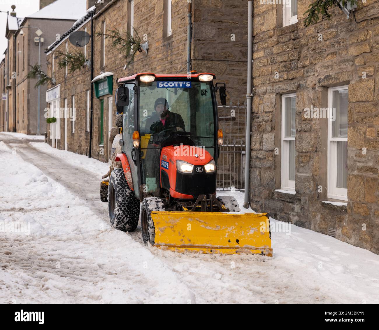 Keith, Moray, UK. 14th Dec, 2022. This is a Snow Plough mini tractor ...