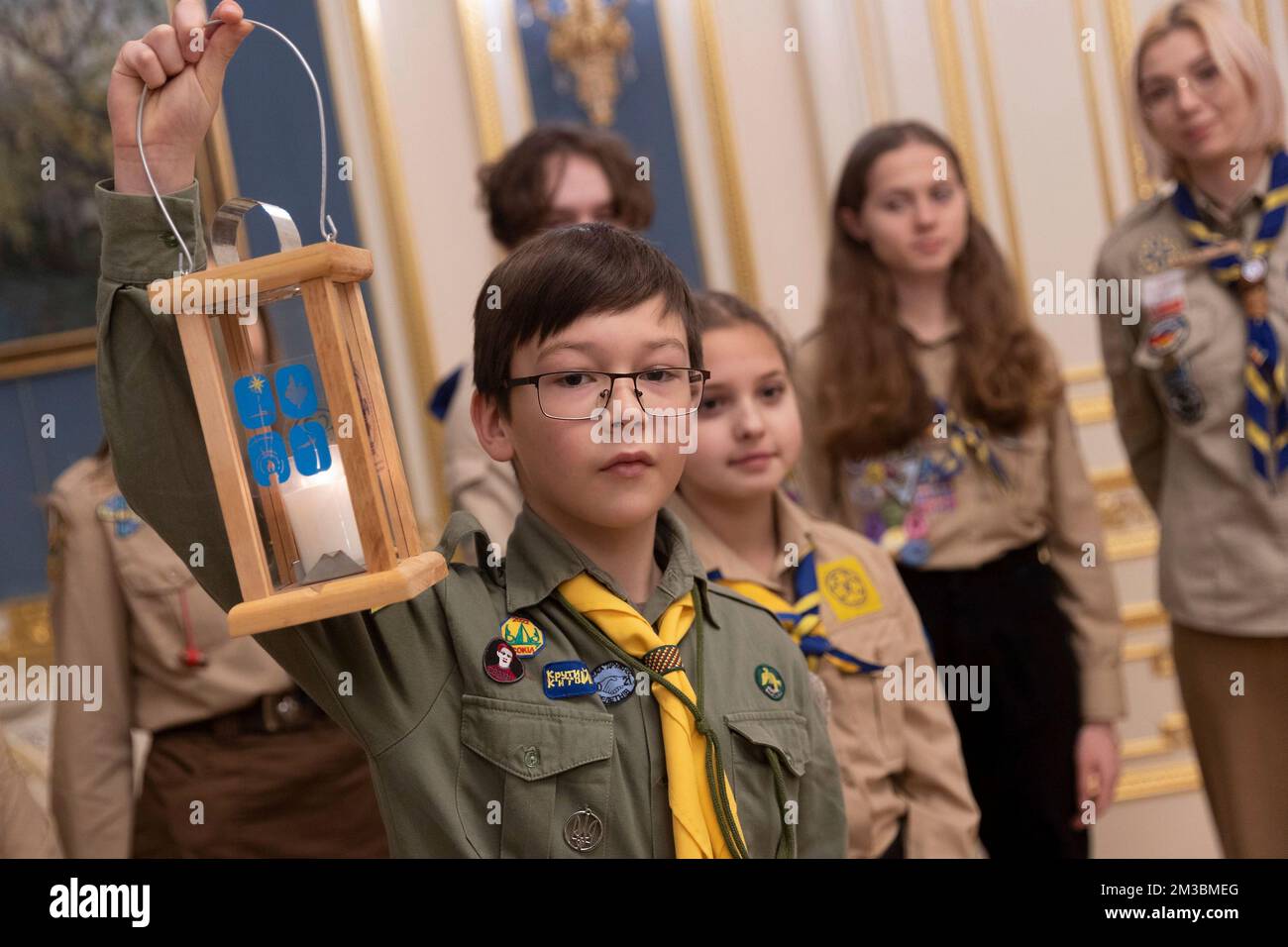 Kyiv, Ukraine. 14th Dec, 2022. Ukrainian Plast National Scout members ...