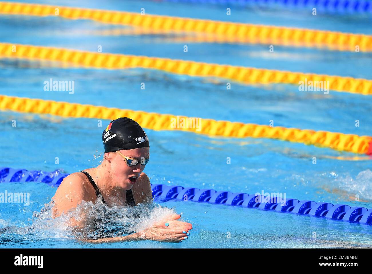 Belgian Florine Gaspard pictured in action during the women's 100m Breaststroke event at the ...