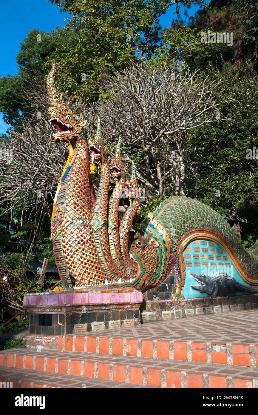 Serpent of staircase at Wat Phra That Doi Suthep,The temple is founded ...