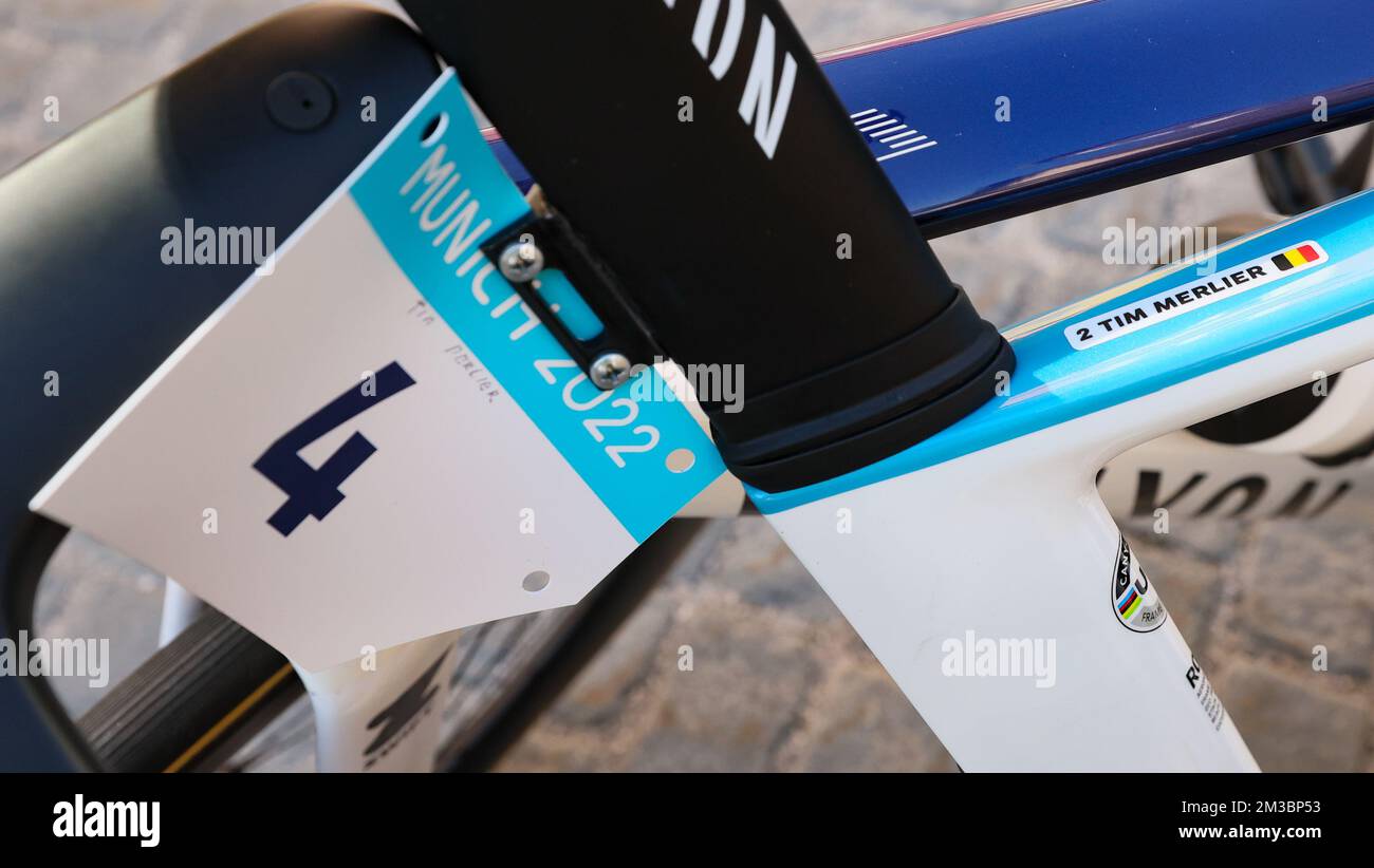 Belgian Tim Merlier 's bike pictured at the start of the Elite Men's ...