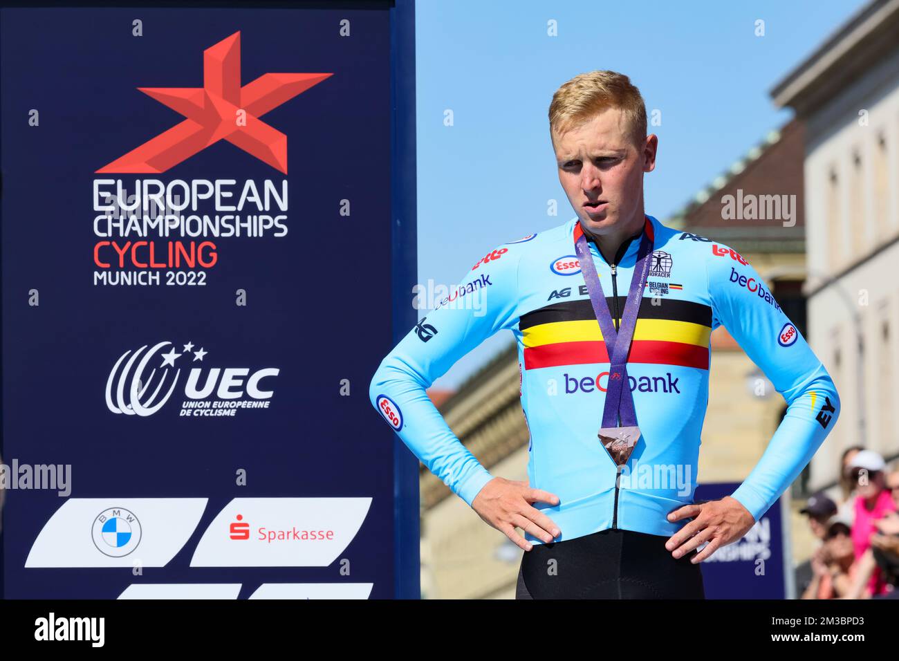 Belgian Tim Merlier pictured on the podium after the Elite Men's Road ...