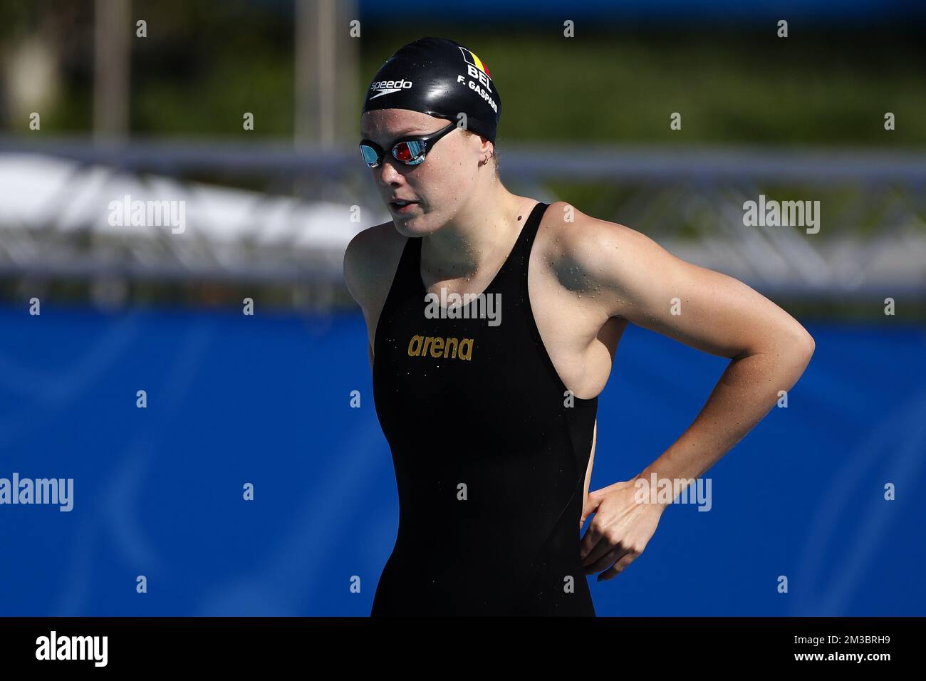 Belgian Florine Gaspard pictured in action during the women's 50m breaststroke at the swimming ...