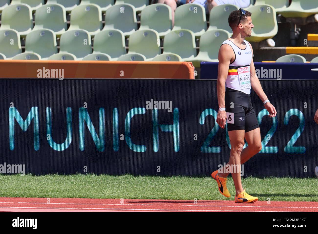 Belgian Kevin Borlee walks along the pist as he could not finish the ...