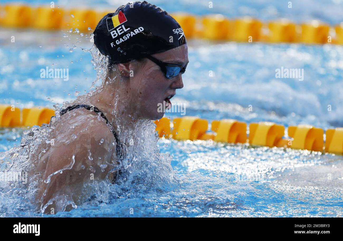 Belgian Florine Gaspard pictured in action at the women's 50m Breaststroke event during the ...