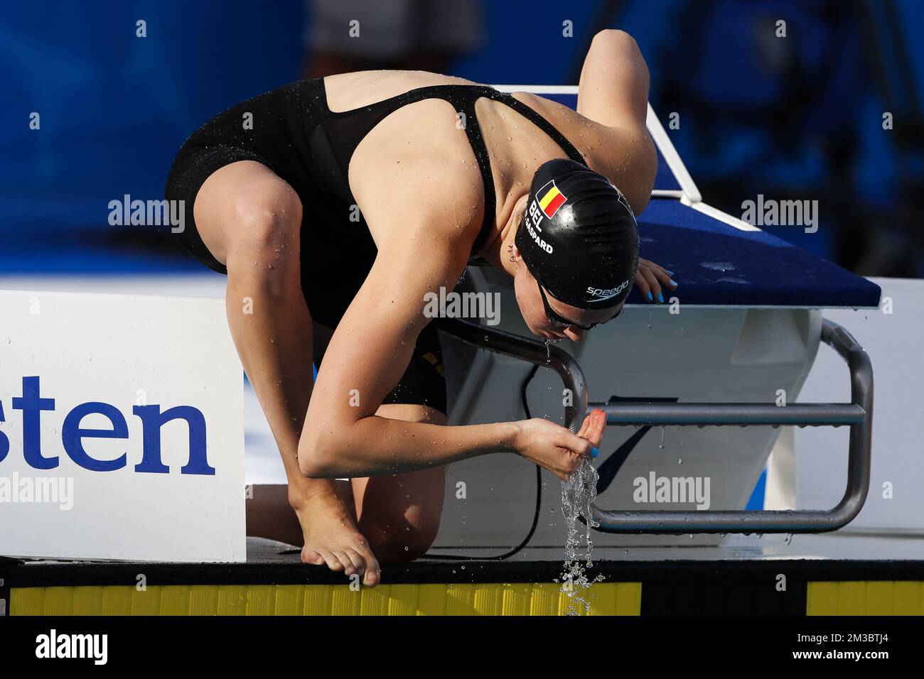 Belgian Florine Gaspard pictured in action during the women's 50m breaststroke final at the ...
