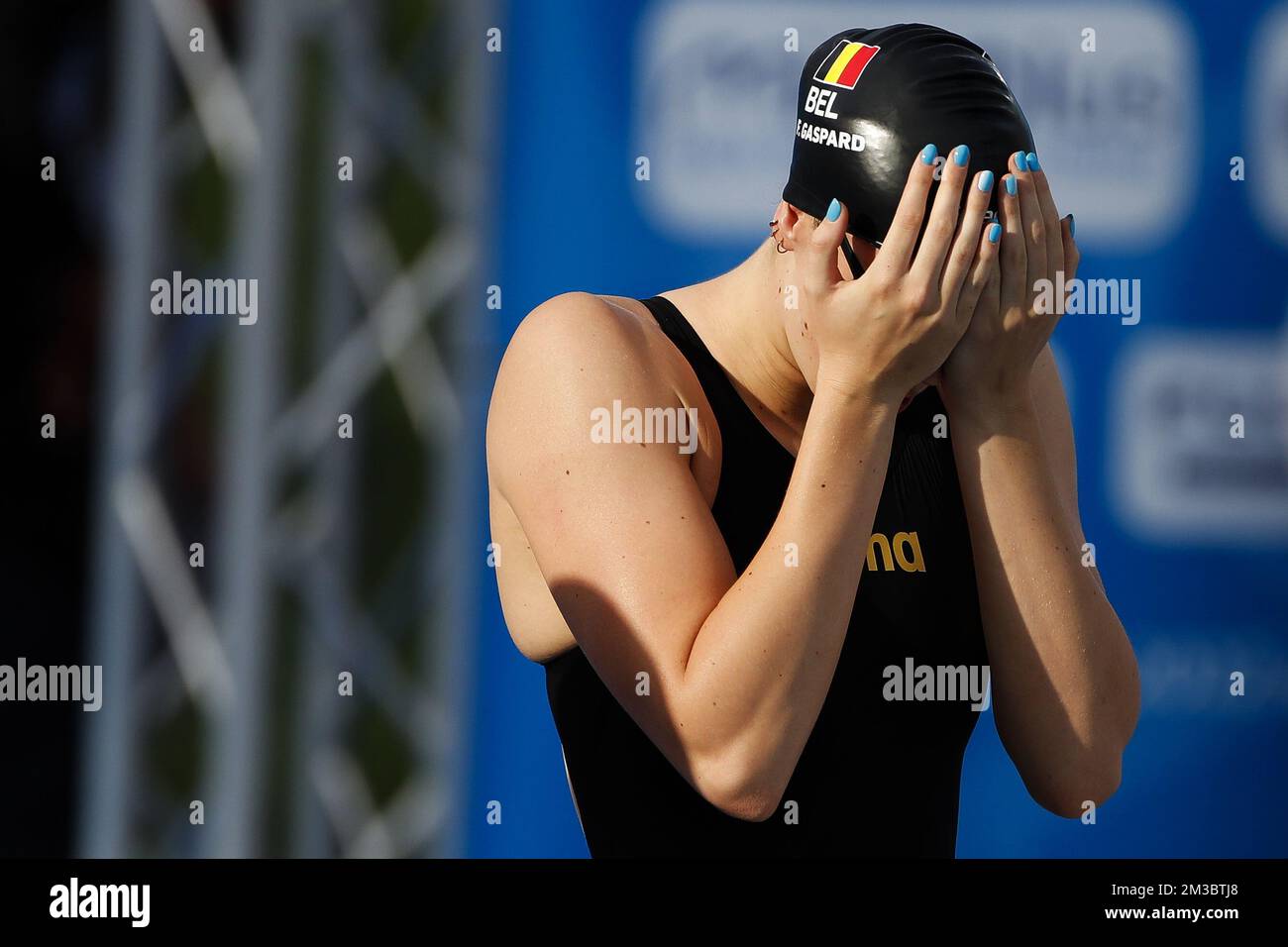 Belgian Florine Gaspard pictured in action during the women's 50m breaststroke final at the ...
