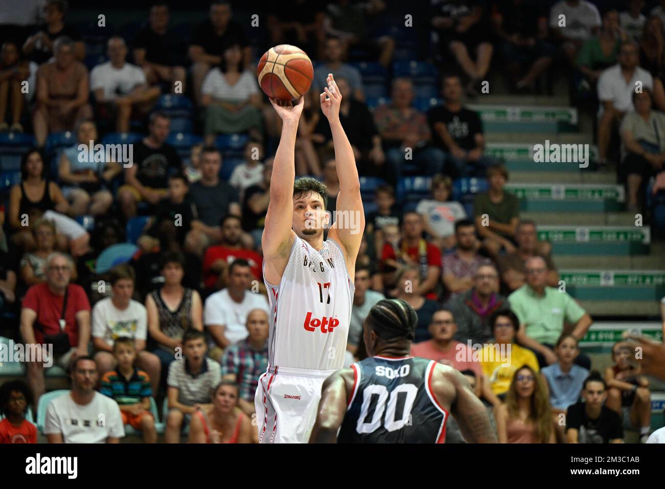 Belgium's Hans Vanwijn pictured in action during a basketball match ...