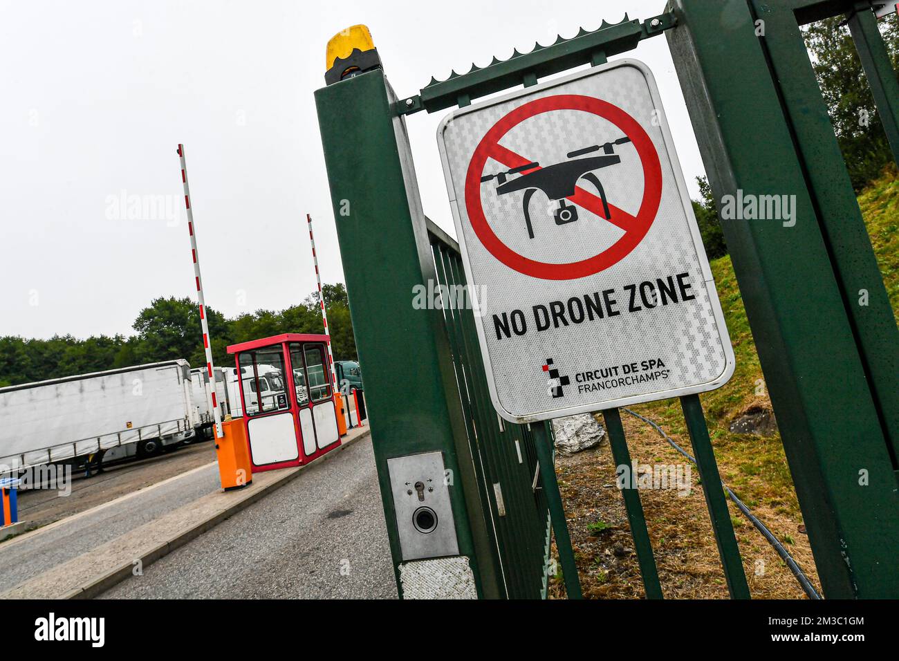 Illustration picture shows a sign warning against the use of drones ...