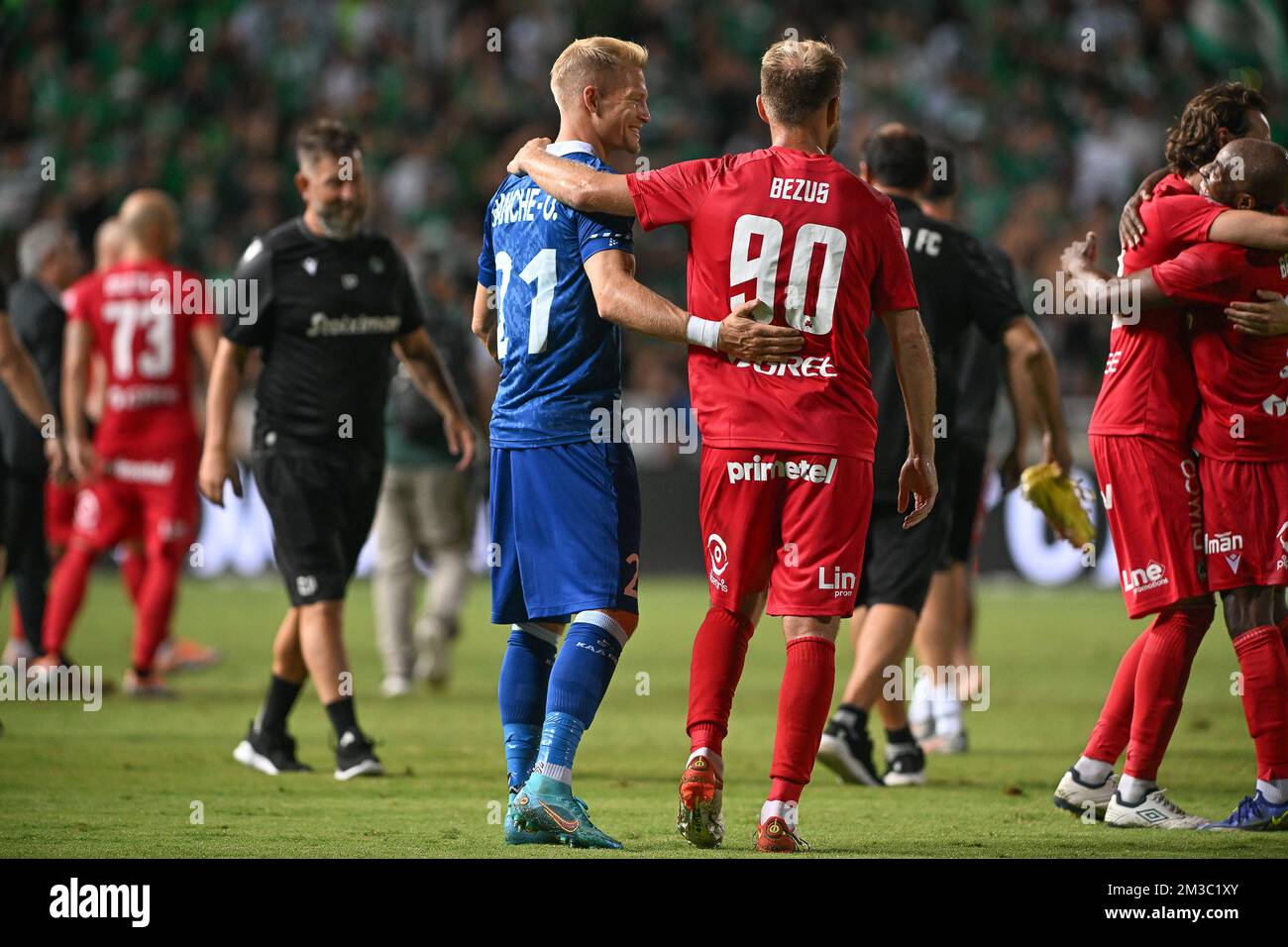 Gent's Andreas Hanche-Olsen and Omonia's Roman Bezus in talks after a ...