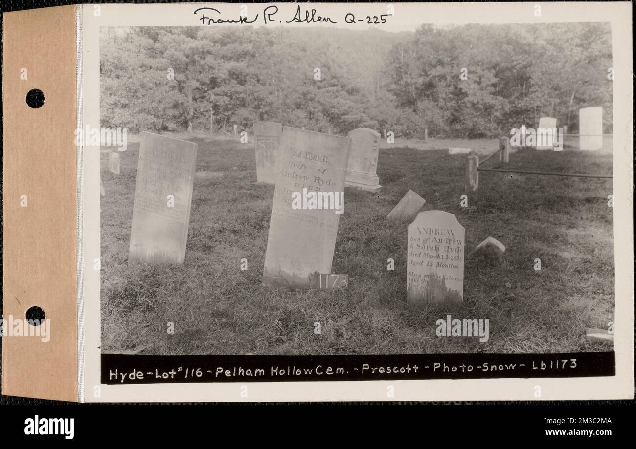Hyde, Pelham Hollow Cemetery, lot 116, Prescott, Mass., ca. 1930-1931 ...