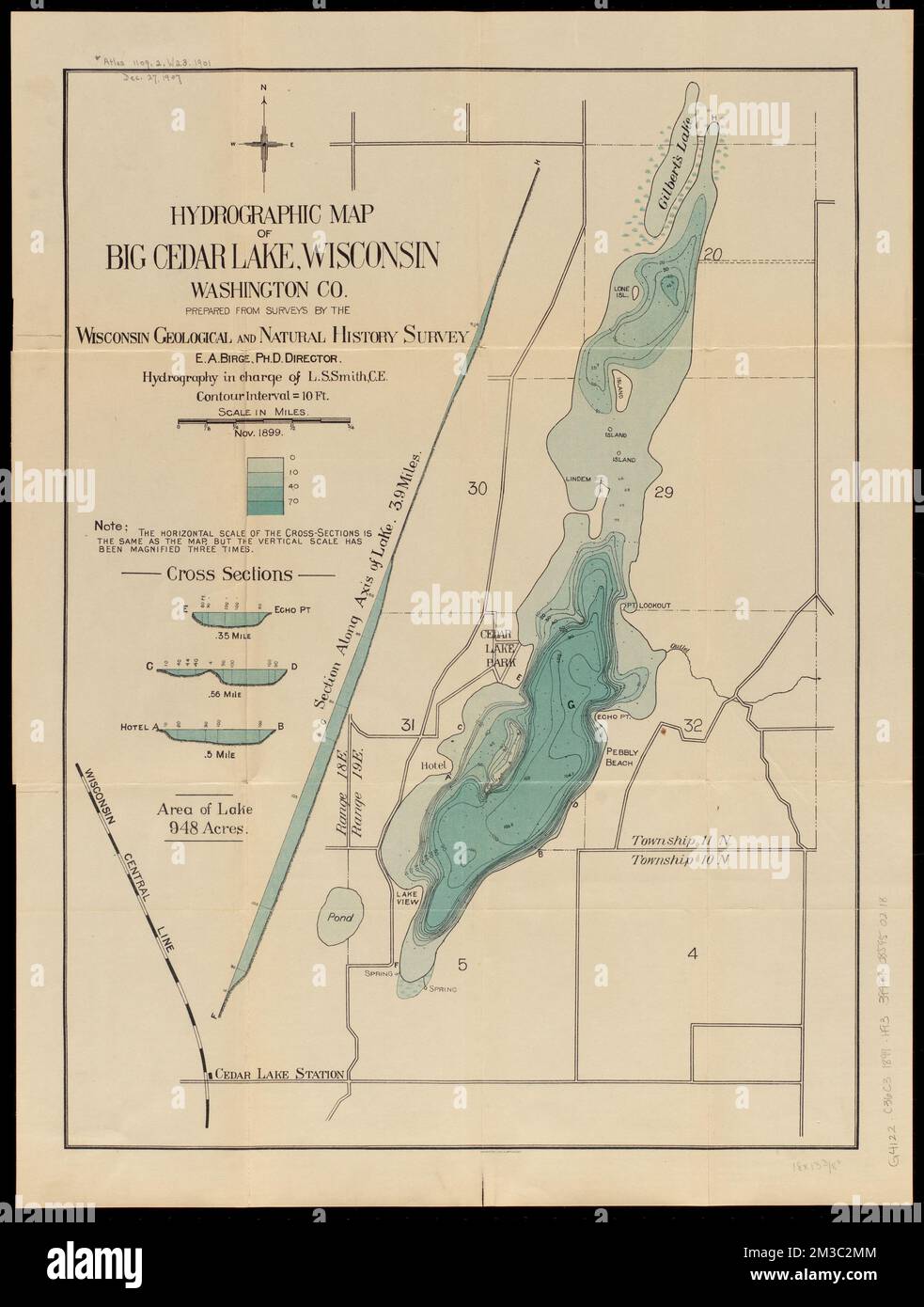 Hydrographic map of Big Cedar Lake, Wisconsin, Washington Co ...