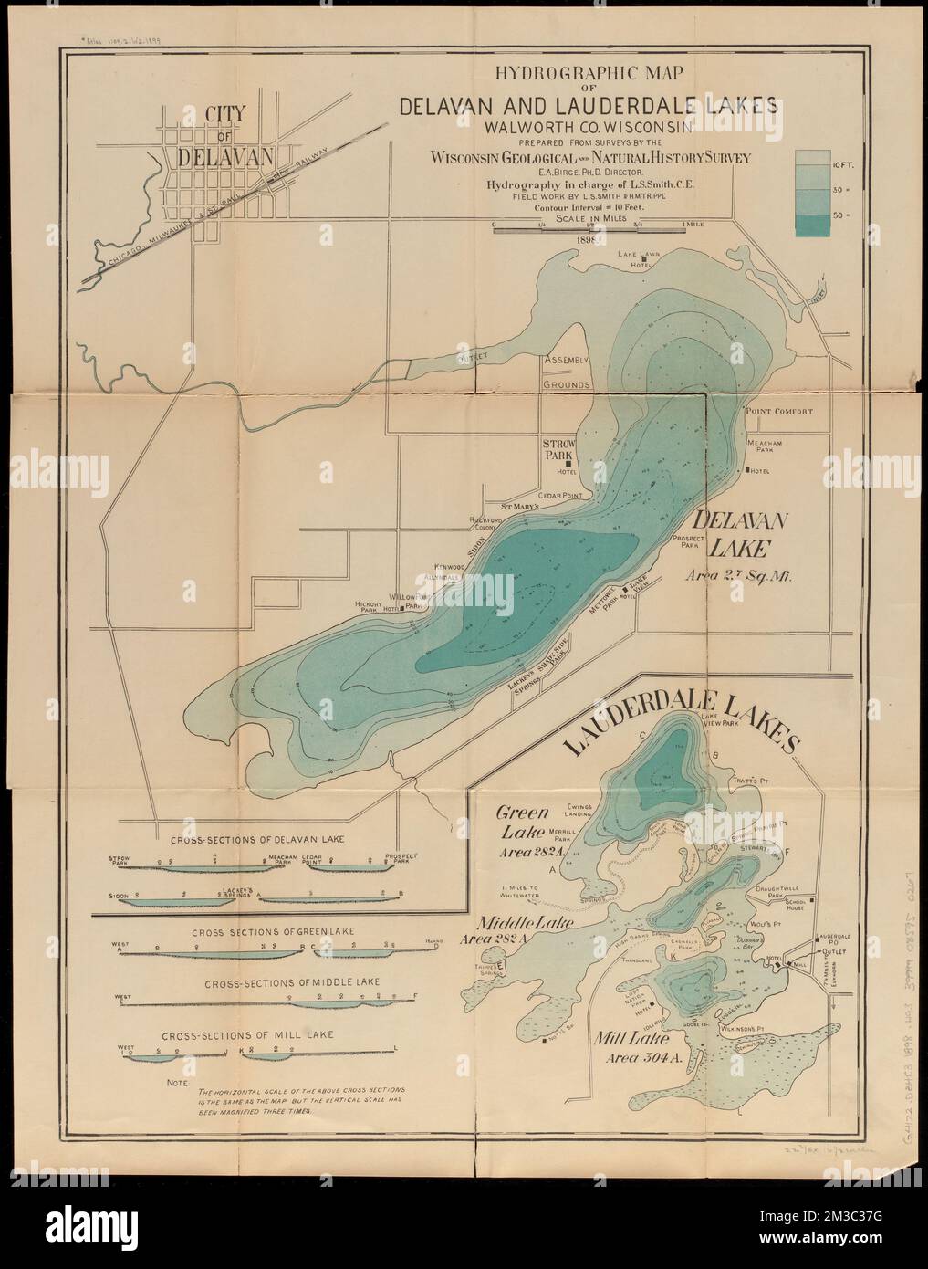 Hydrographic map of Delavan and Lauderdale Lakes Walworth Co. Wisconsin ...