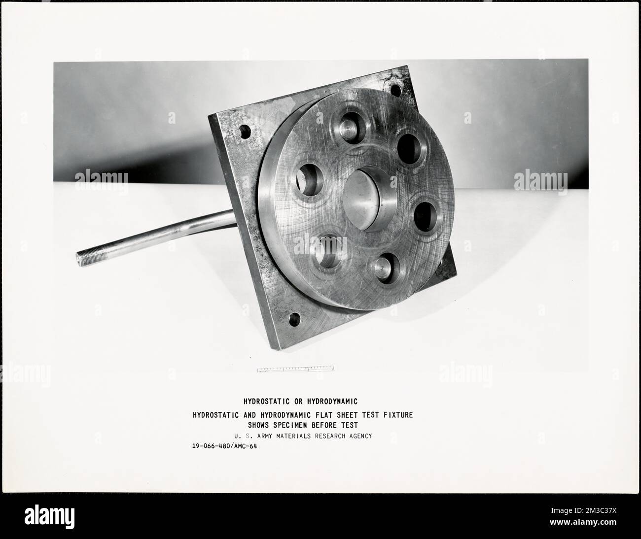 Hydrostatic and hydrodynamic flat sheet test fixture shows specimen ...