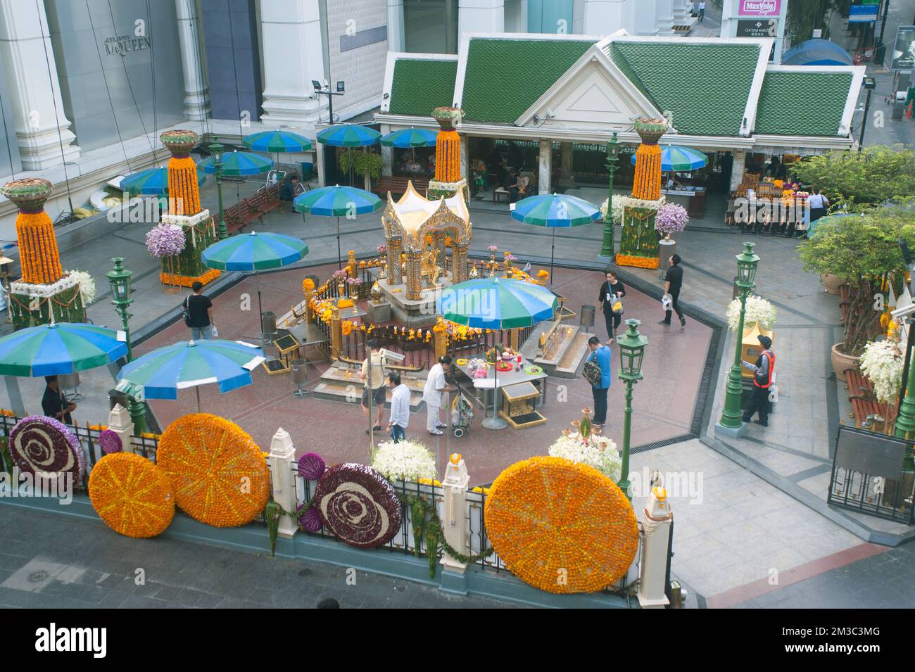 Top view of the Erawan Shrine ( The four-faced Brahma statue or Phra ...