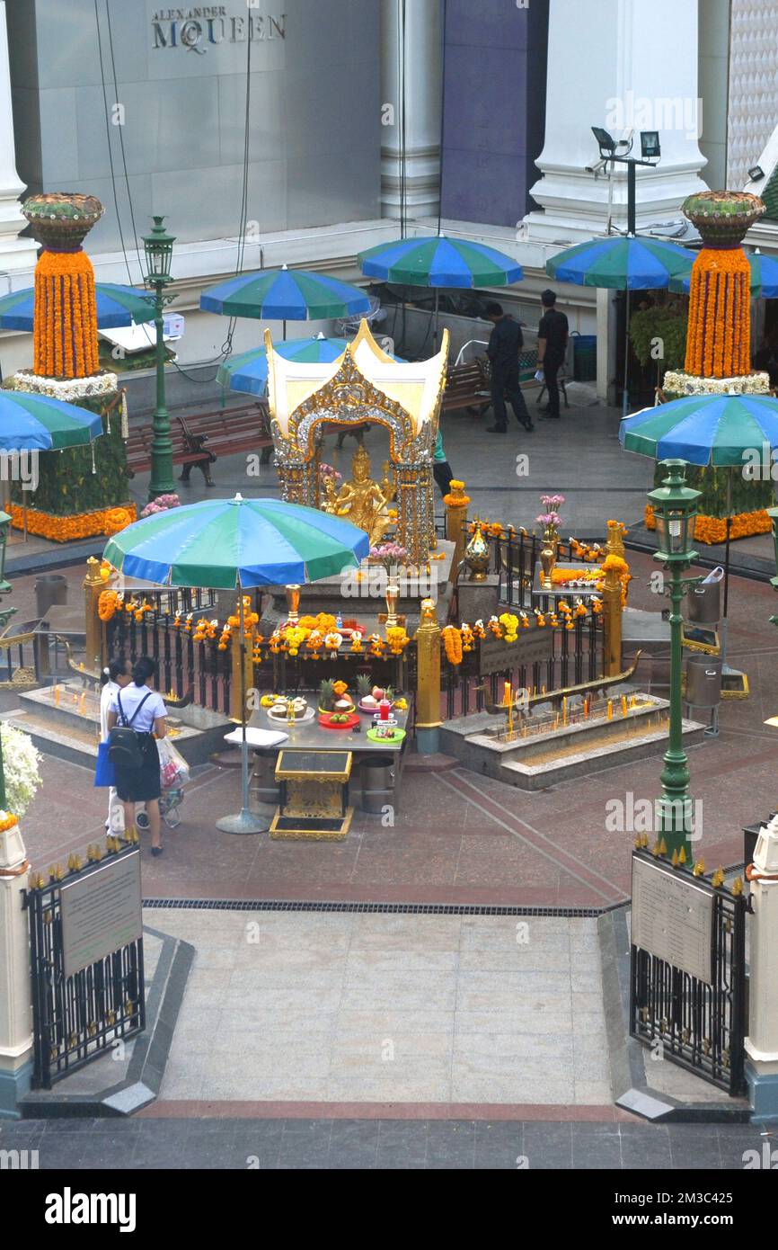 Top view of the Erawan Shrine ( The four-faced Brahma statue or Phra ...
