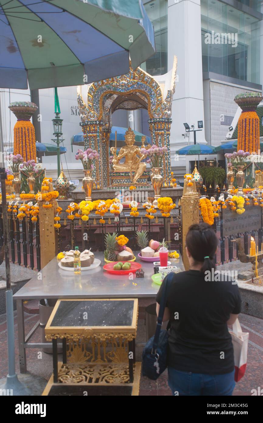 View of the Erawan Shrine ( The four-faced Brahma statue or Phra Phrom ...