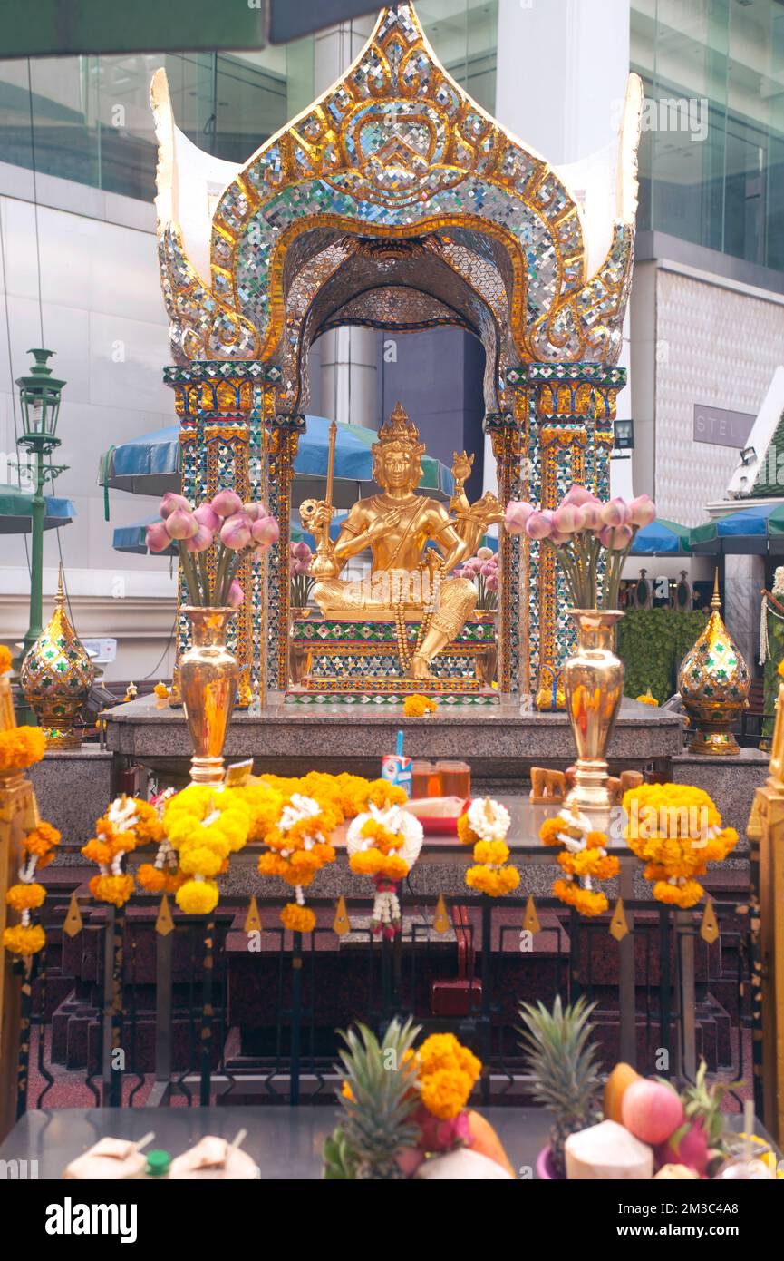 View of the Erawan Shrine ( The four-faced Brahma statue or Phra Phrom ...