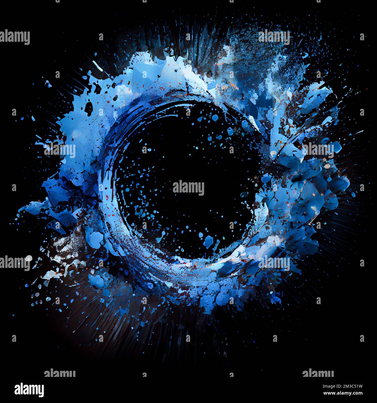 Blue paint circle splash isolated on black background. Blue color ...