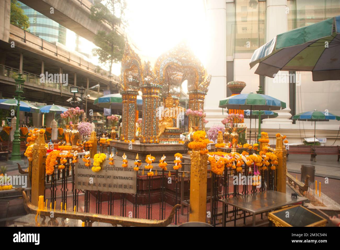 View of the Erawan Shrine ( The four-faced Brahma statue or Phra Phrom ...