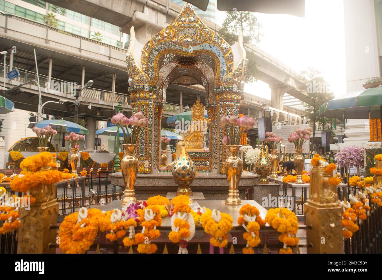 View of the Erawan Shrine ( The four-faced Brahma statue or Phra Phrom ...
