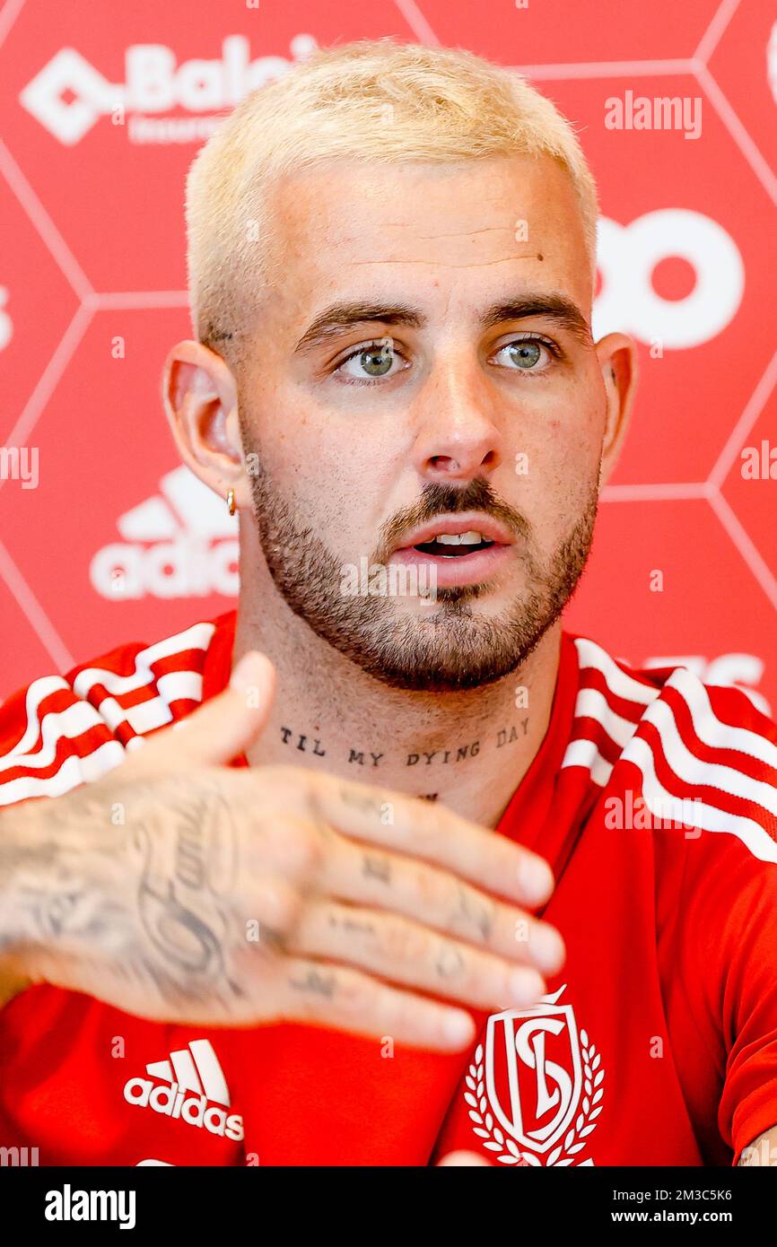 Standard's Aron Donnum pictured during the weekly press conference of ...