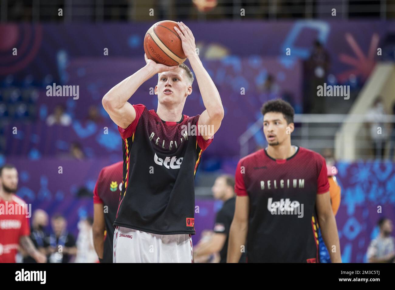 Belgium's Vrenz Bleijenbergh pictured at the warm up ahead of the match ...