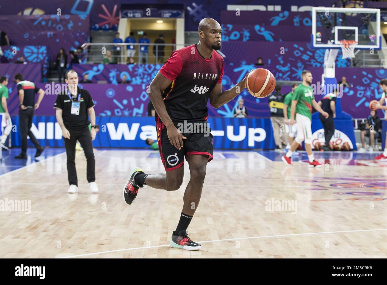Belgian player pictured during warm-up ahead of a basketball match ...