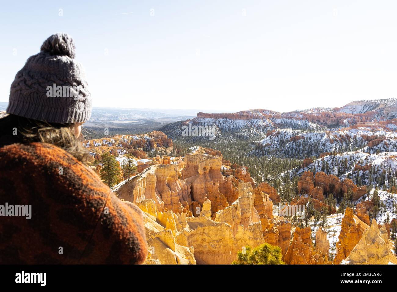out of focus vertical image of young woman overlooking in focus Bryce ...