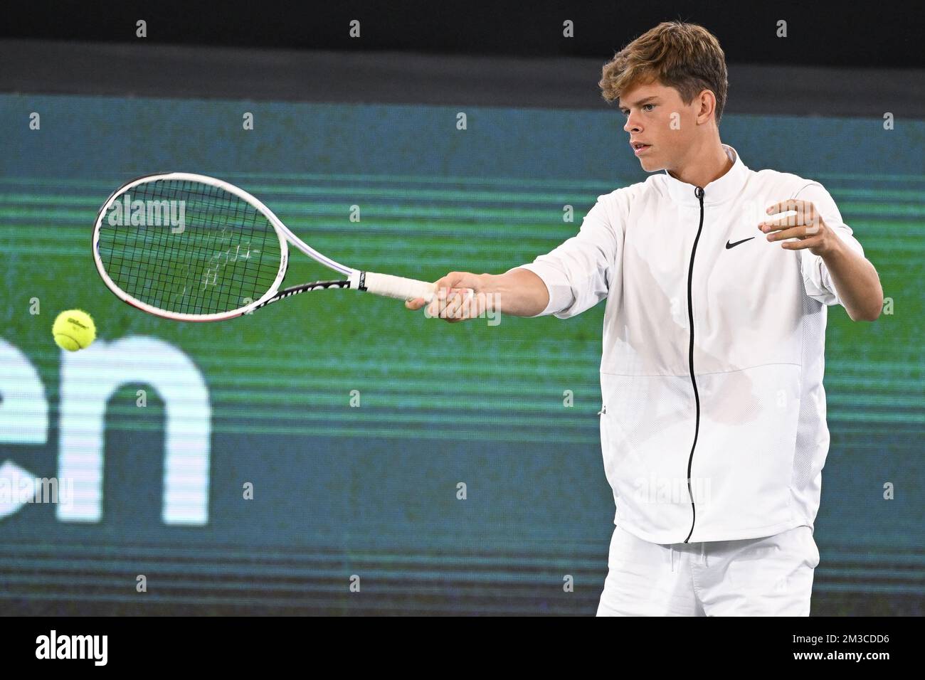 Belgian junior Alexander Blockx pictured in action during a training ...