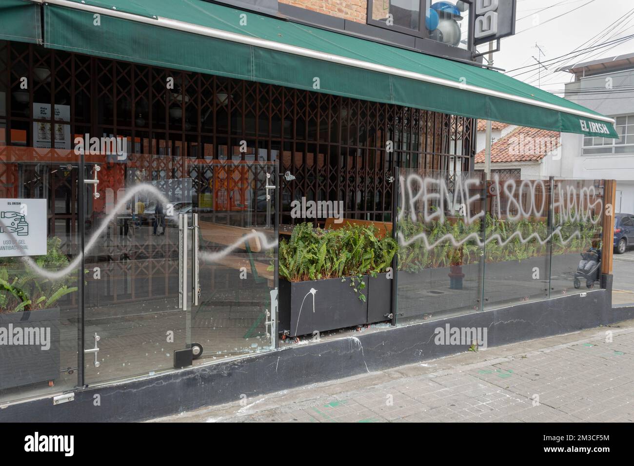 BOGOTA, COLOMBIA - MAY 20 OF 2021 break and destroyed glass of a bar ...