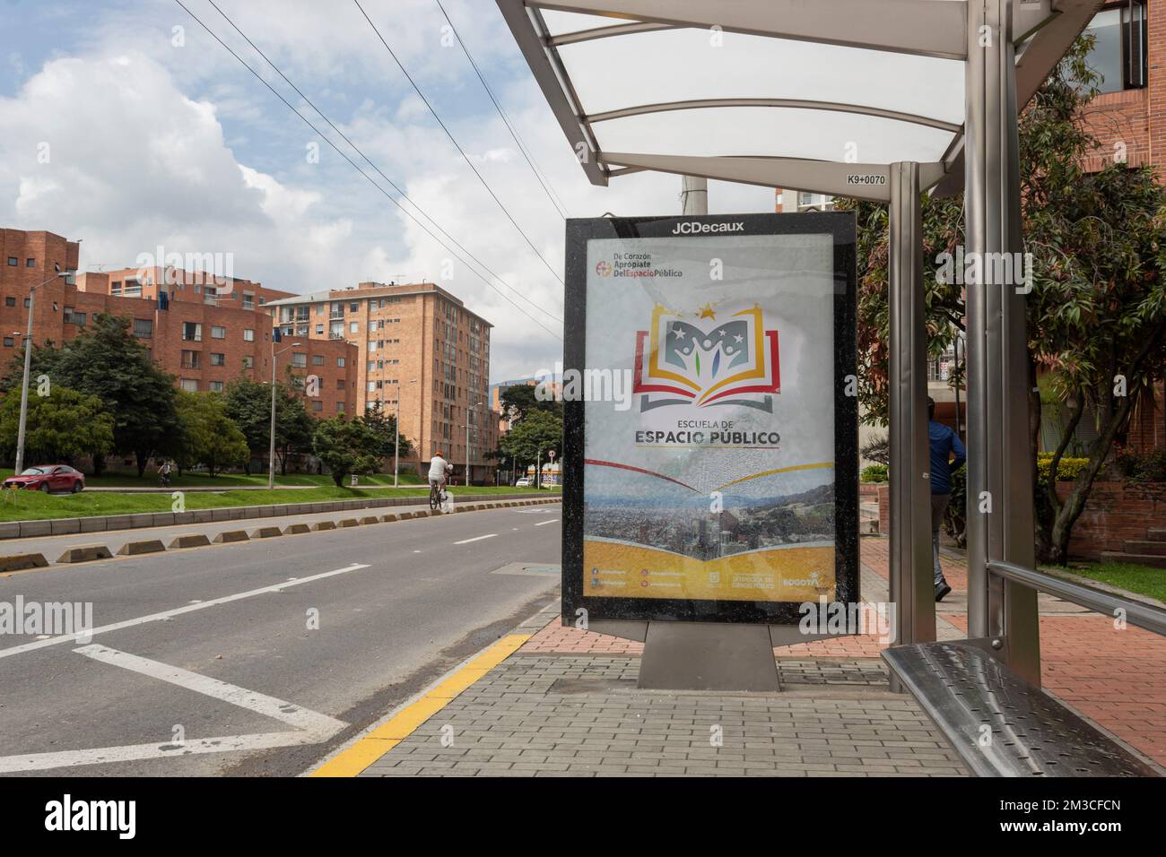BOGOTA, COLOMBIA - MAY 20 OF 2021 A break glass into a bus stop during ...